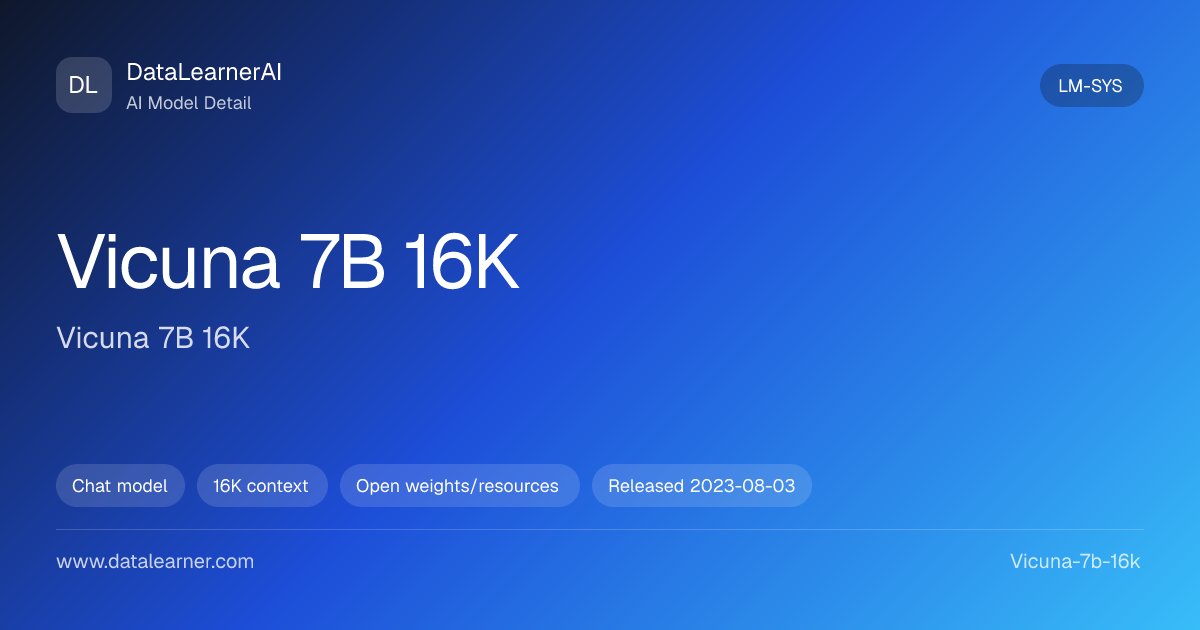 Vicuna 7B 16K：评测、参数、下载与模型卡 | DataLearnerAI