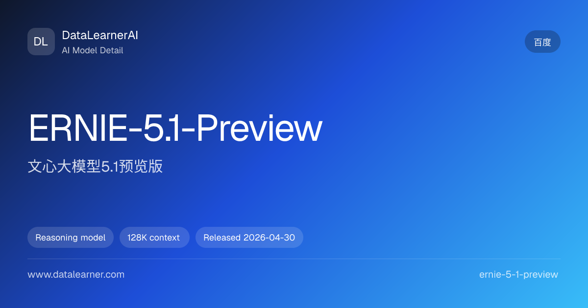 文心大模型5.1预览版：评测、参数与模型卡 | DataLearnerAI