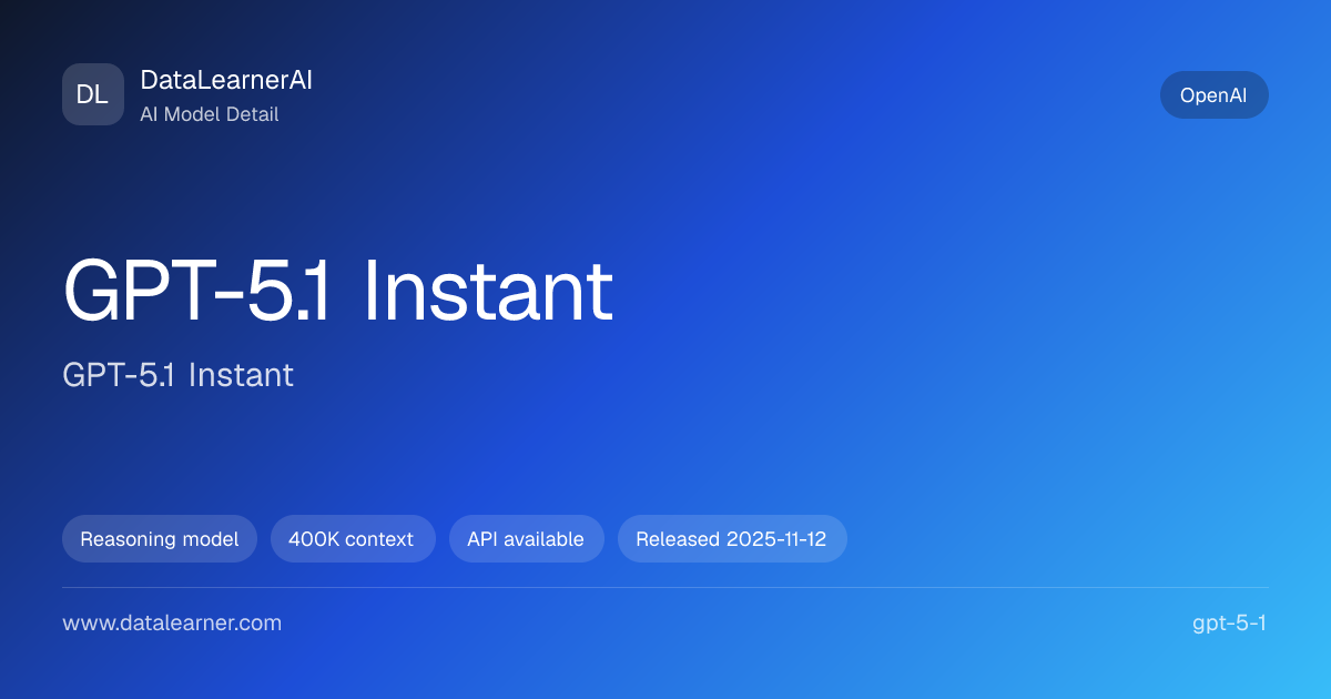 GPT-5.1 Instant：评测、价格、API 与模型参数 | DataLearnerAI